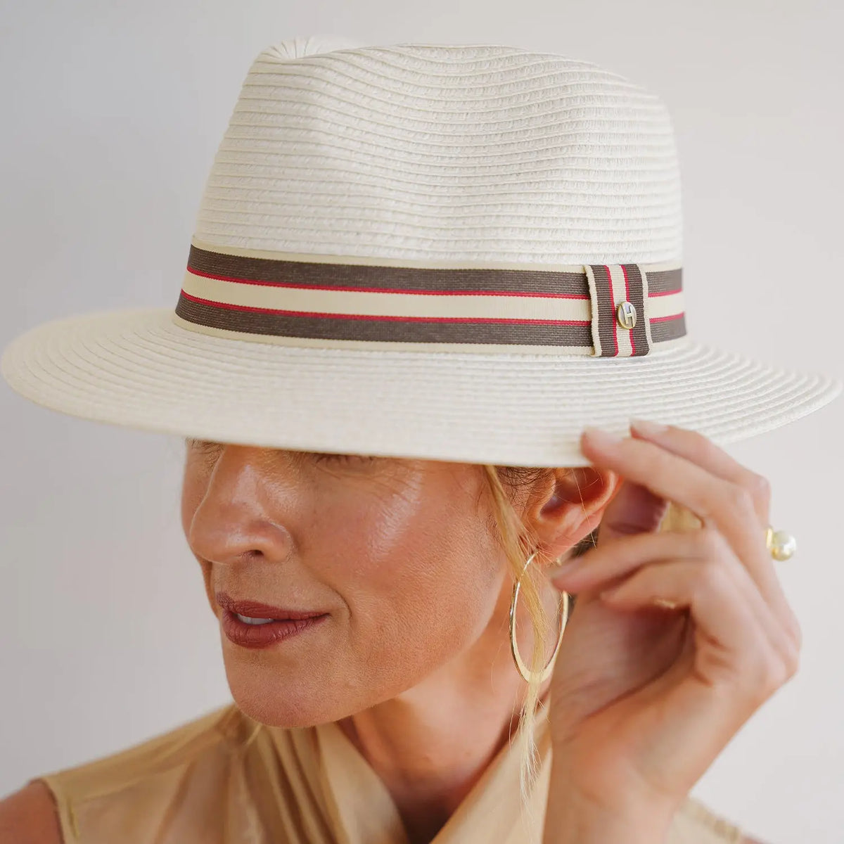 Stripe Fedora Sun Hat | Travel Friendly Material Flexibraid – SUNHATS ...